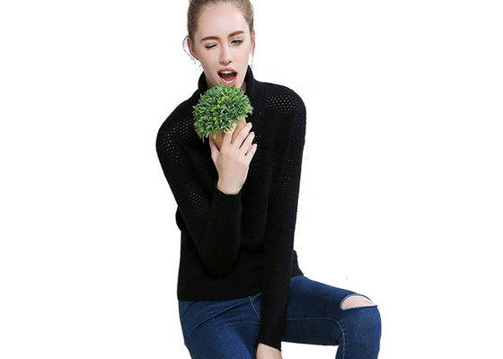 Turtle Neck Pure Cashmere Sweaters Hollow Out Tight Pullover For Ladies