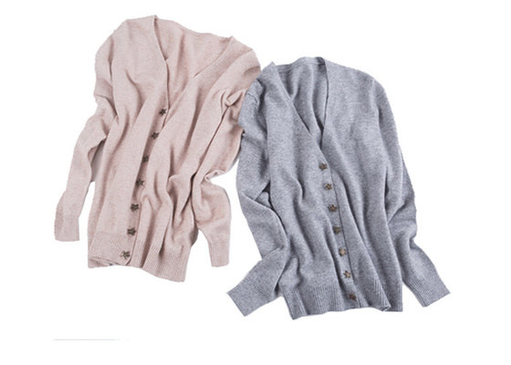 V Neck Pure Cashmere Sweaters Cardigan Soft Plain Knitted Tight Body Shape