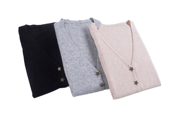V Neck Pure Cashmere Sweaters Cardigan Soft Plain Knitted Tight Body Shape