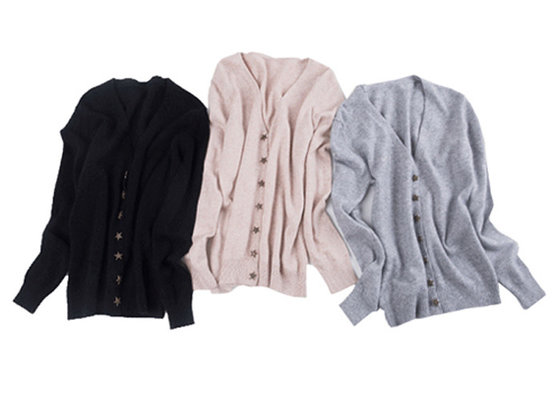 V Neck Pure Cashmere Sweaters Cardigan Soft Plain Knitted Tight Body Shape