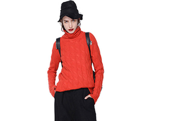 Women Cashmere Turtleneck Sweater , Women's Cashmere Jumpers Coarse Wool Material
