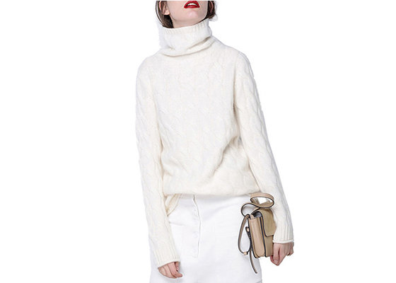 Women Cashmere Turtleneck Sweater , Women's Cashmere Jumpers Coarse Wool Material