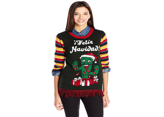 Knitted Ugly Christmas Sweater Juniors Light - Up Round Neck Pullover Jumper