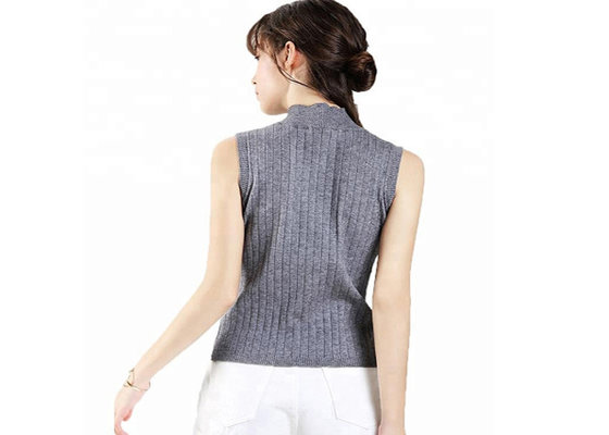 Grey Stylish Wool Ladies Sweater Vest Round Neck Turtleneck Collar Design