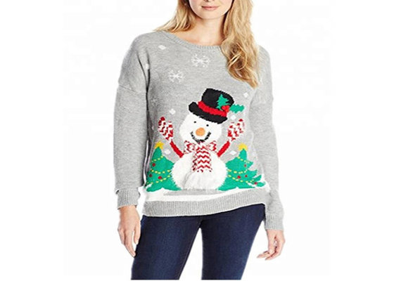 Women Cute Sweater Pullover Ugly Grey Christmas Funny Snowman Pattern
