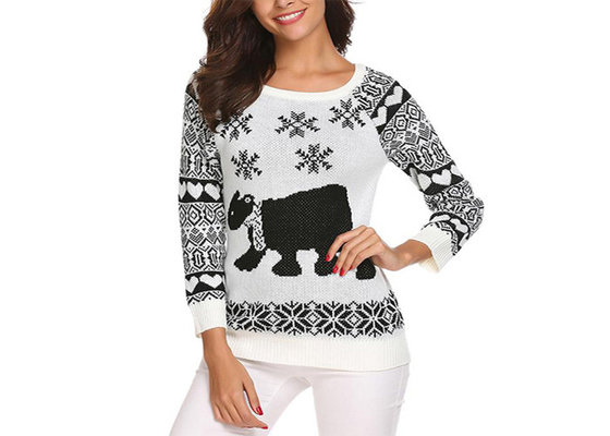 Custom Round Neck Reindeer Ugly Sweater , Womens Christmas Sweaters Europe Style
