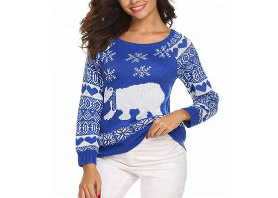 Custom Round Neck Reindeer Ugly Sweater , Womens Christmas Sweaters Europe Style