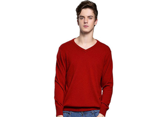 Minimalistic V Neck Cashmere Sweater , Mens Cashmere Jumpers Plain Jacquard