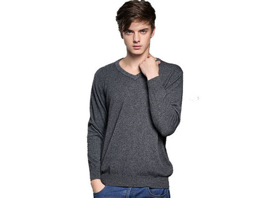 Minimalistic V Neck Cashmere Sweater , Mens Cashmere Jumpers Plain Jacquard
