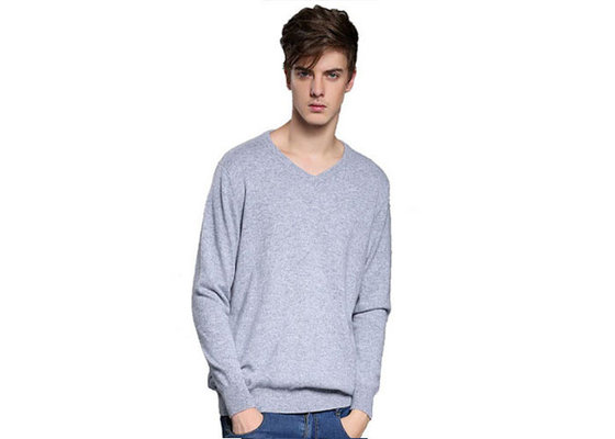 Minimalistic V Neck Cashmere Sweater , Mens Cashmere Jumpers Plain Jacquard