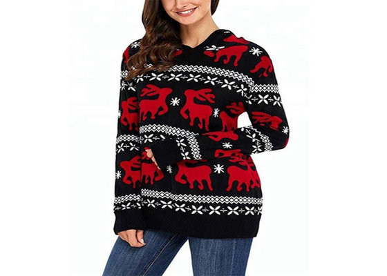 Knitted Hoodie Women Ugly Christmas Sweater Round Neck For Winter Warm