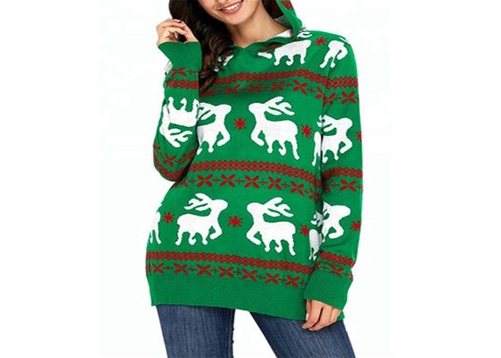 Knitted Hoodie Women Ugly Christmas Sweater Round Neck For Winter Warm