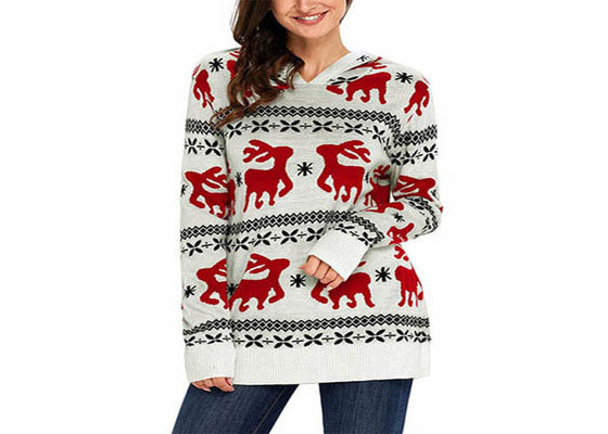 Knitted Hoodie Women Ugly Christmas Sweater Round Neck For Winter Warm