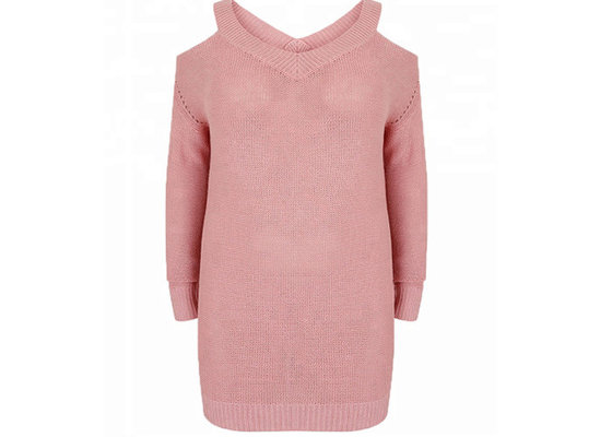 Women Hollowed Oversized Knit Sweaters , Long Pullover Sweaters Pink / Green
