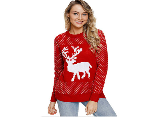 Christmas Elk Womens Knitted Jumpers 12 GG Nylon / Acrylic Materials Pullover