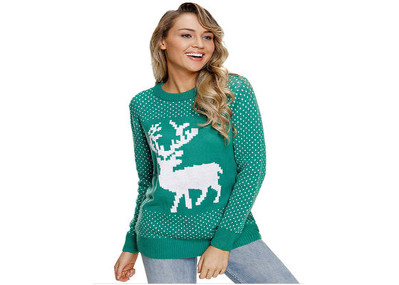 Christmas Elk Womens Knitted Jumpers 12 GG Nylon / Acrylic Materials Pullover
