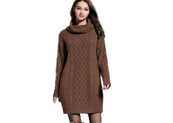 Turtleneck Womens Cable Knit Sweater , Womens Sweater Dress Pure Color