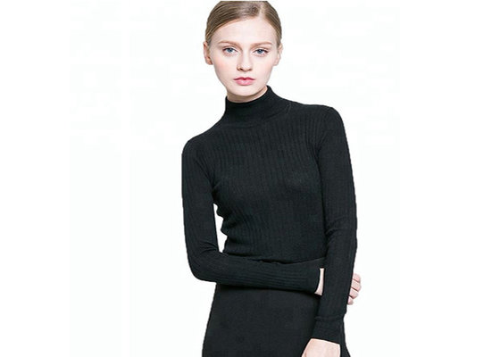 British Style Turtle Neck Jumper Womens , Black Pullover Sweater Anti Static