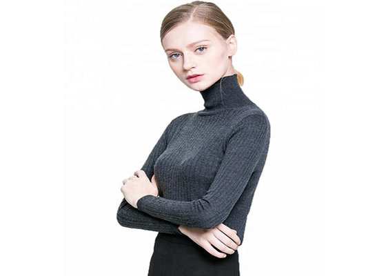 British Style Turtle Neck Jumper Womens , Black Pullover Sweater Anti Static