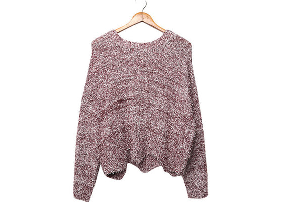 Round Neck Womens Knit Sweater Pleuche Irregular Knitted OEM / ODM Service