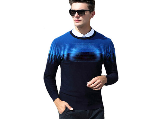 Thin Wool Casual Men's Roundneck Sweater Flat Knitting Patterns Jacquard Style