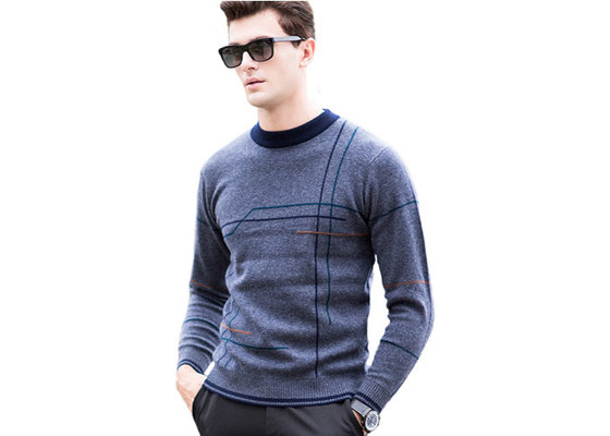 Crew Neck Mens Pullover Sweater Striped Pattern Intarsia Design For Winter