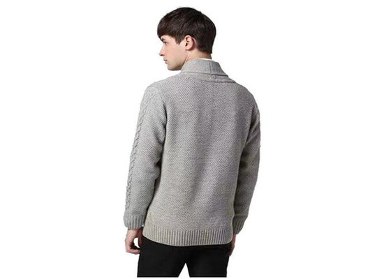 Chunky Knit Cotton Acrylic Cable Mens Shawl Collar Cardigan Sweater