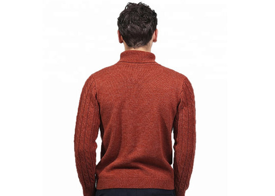 Red Cable Mens High Neck Jumper, Knit Pullover Acrylic Thick Turtleneck Sweater