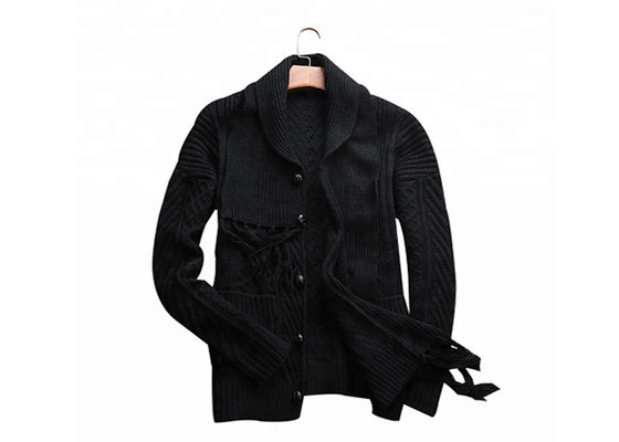 Black Acrylic Button Mens Knit Sweater ，Winter Cardigan Sweater With Knitted Scarf