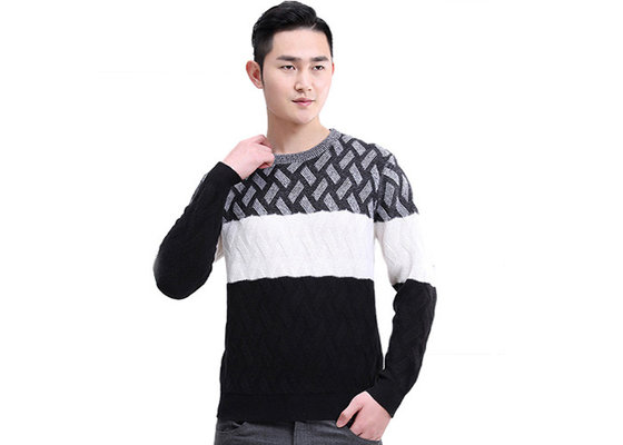 Pure Knitted Mens Pullover Sweater , Mens Cable Knitting Patterns For Winter