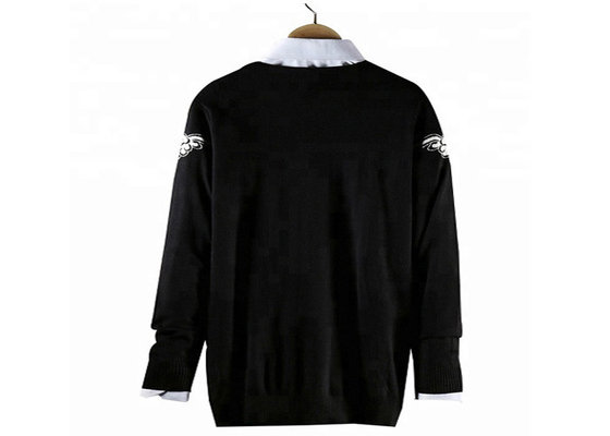 Crew Neck Nylon Long Sleeve Mens Black Pullover Sweater With Jacquard Pattern
