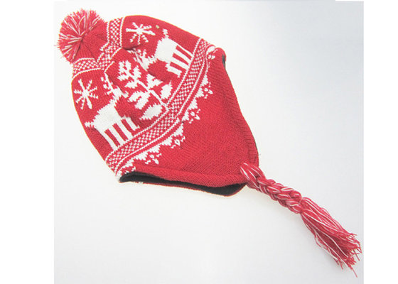 Warm Scarf Hat Gloves Gift Set , Kids Winter Accessories Red Elf Reindeer Pattern