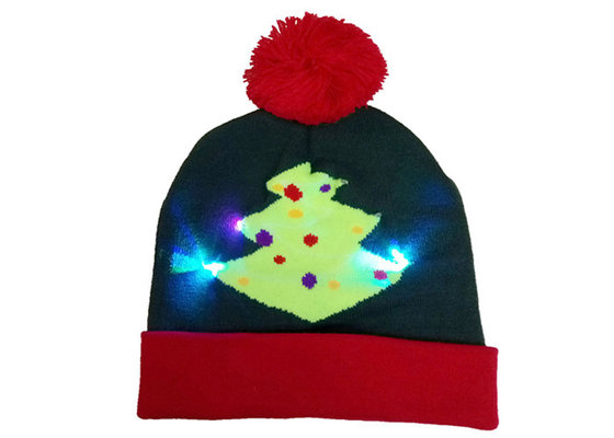 Acrylic Christmas Kids Knit Beanie Embroidered Patterns With LED Lights