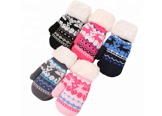 Kids Warm Winter Accessories Knitting Christmas Brushed Deer Pattern Gloves