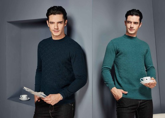 Mens Round Neck Long Sleeve Handcraft Sweaters Pure Cashmere Sweaters