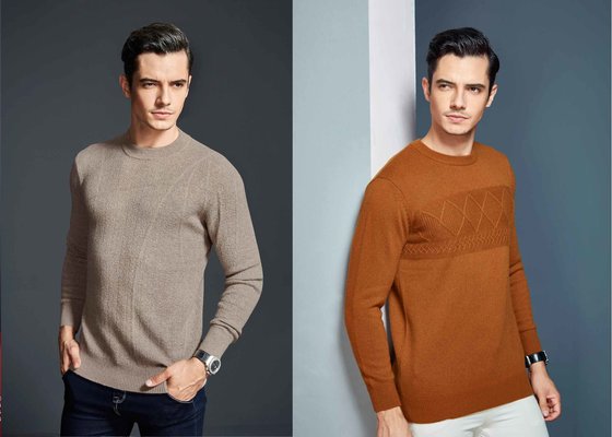 Mens Round Neck Long Sleeve Handcraft Sweaters Pure Cashmere Sweaters