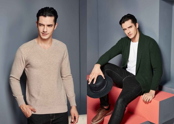 British Style Made To Measure Sweaters , Cashmere Cardigan Sweater With Rib Hem