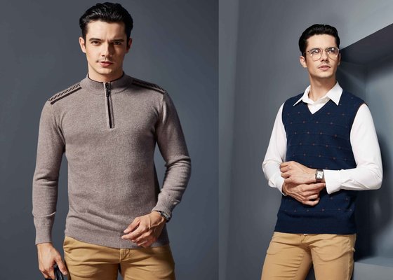 British Style Made To Measure Sweaters , Cashmere Cardigan Sweater With Rib Hem