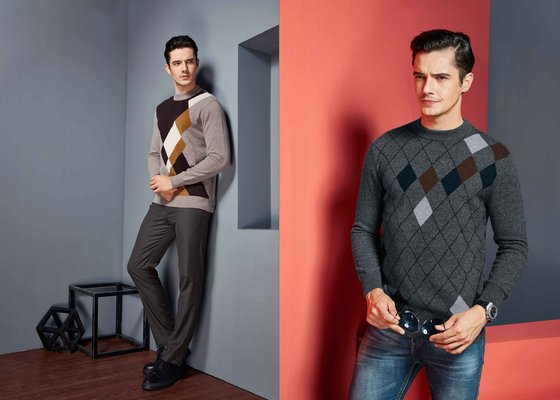Intarsia Crew Neck Cashmere Clothing Custom Knitted 100 Cashmere Sweater
