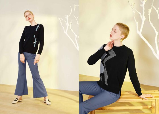 Lady Clothier Custom Made Sweaters Bespoke Intarsia 100% Pure Cashmere Pullover
