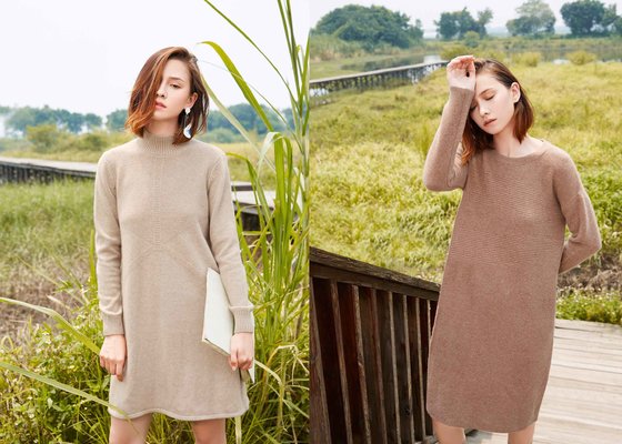 Warm Style Tailored Elegant Rib Custom Sweaters Bespoke Long Cashmere Dress