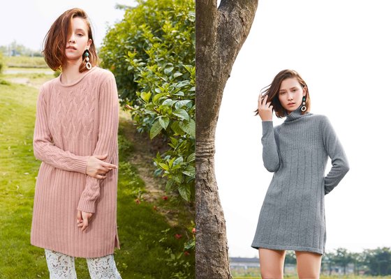 Warm Style Tailored Elegant Rib Custom Sweaters Bespoke Long Cashmere Dress