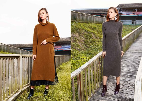 Warm Style Tailored Elegant Rib Custom Sweaters Bespoke Long Cashmere Dress