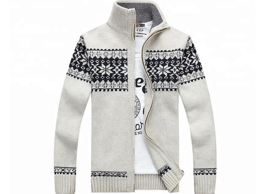 Autumn Stand Collar Long Sleeve  Zip With Knitted Jacquard Cardigan Mens Sweater
