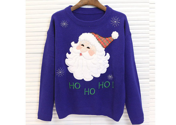 Round Neck Acrylic Lady Ugly Christmas Sweater Embroidered Pattern For Women