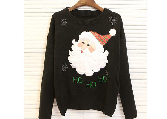 Round Neck Acrylic Lady Ugly Christmas Sweater Embroidered Pattern For Women