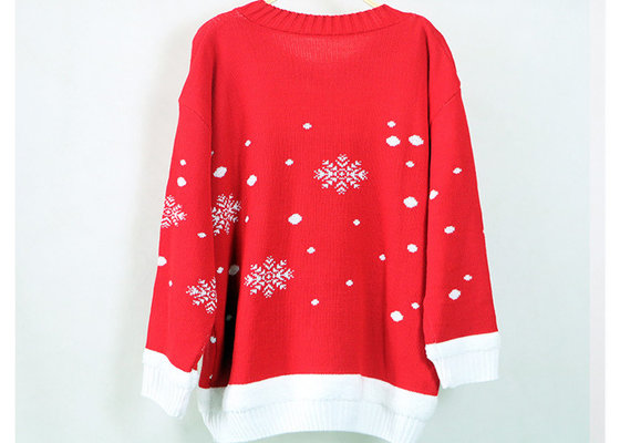 Women Acrylic Jacquard Christmas Sweater Red And Black Computer Knitted
