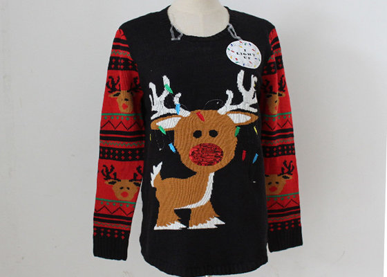 OEM Unisex Embroidery Knitting Ladies Ugly Christmas Sweater With LED Lights