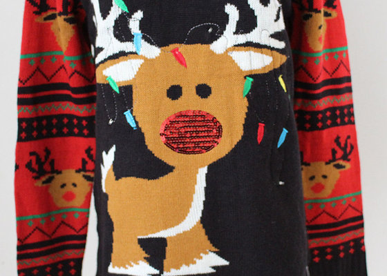 OEM Unisex Embroidery Knitting Ladies Ugly Christmas Sweater With LED Lights