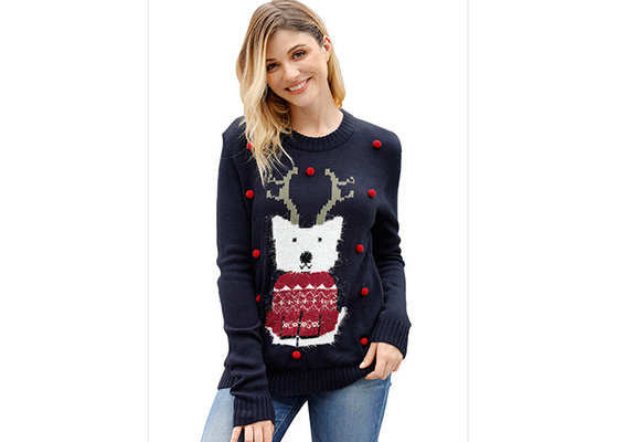 100% Acrylic Navy Tacky Christmas Jumper Women Xmas Custom Tight Full Sleeve